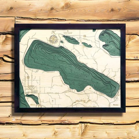 Crystal Lake, Michigan 3D Wood Topo Map, Nautical Chart, 16" x 20"