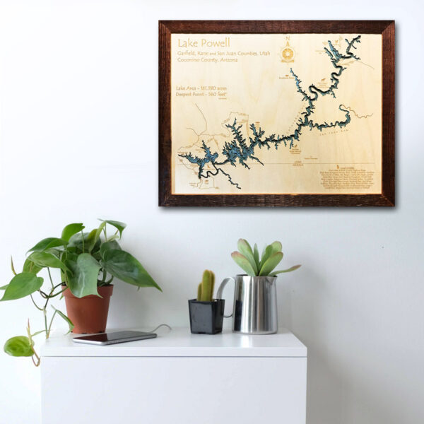 Lake Powell, AZ/UT Single-Depth Nautical Wood Map, 11" x 14"