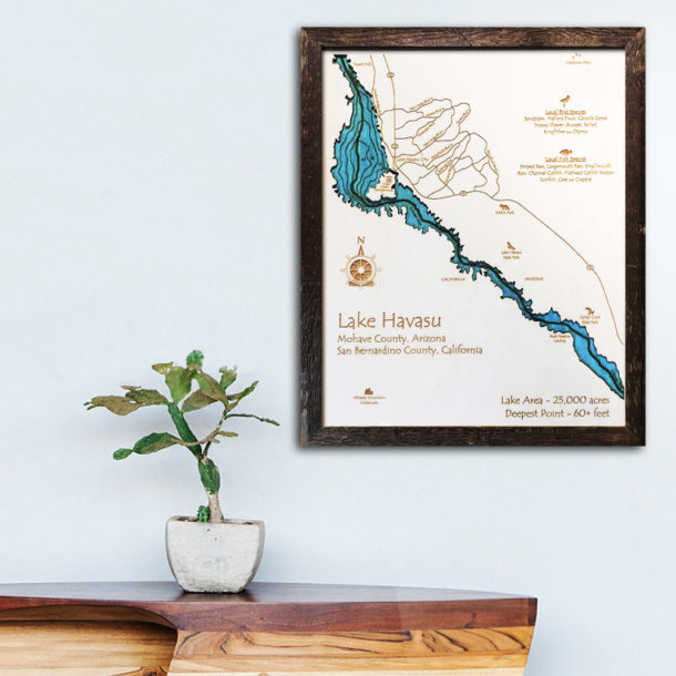 Lake Havasu, AZ Single-Depth Nautical Wood Map, 11" x 14"