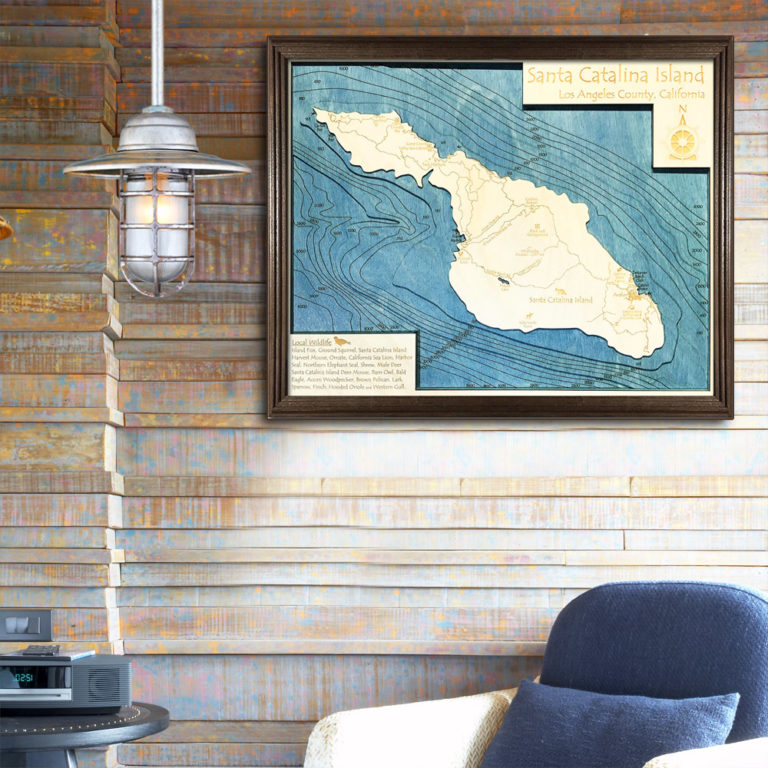 Catalina Island, California 3D Wood Map, Nautical Chart, 16" x 20"