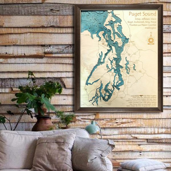 Puget Sound Wood Map | 3D Topographic Wood Chart