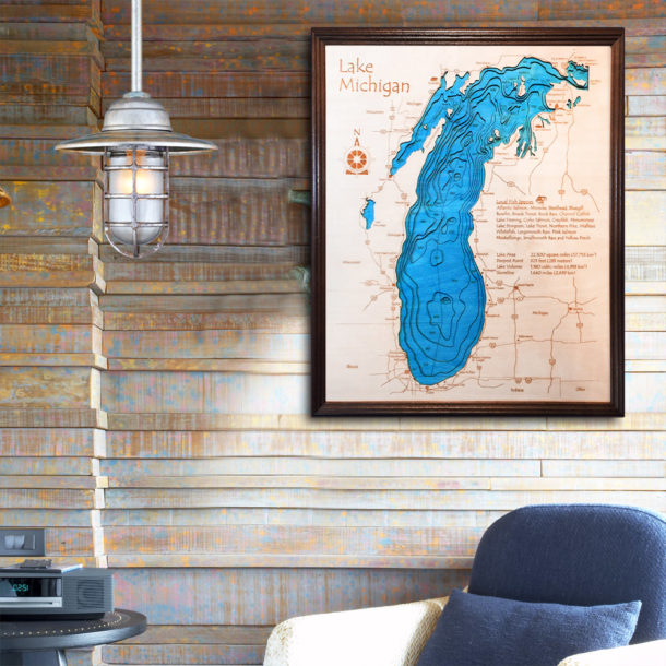 Chippewa Flowage, WI 3D Wood Maps, Laser-etched Nautical Decor