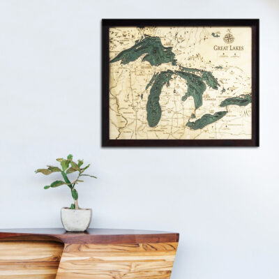 Great Lakes 3D Wood Map | 3D Topographic Wood Chart