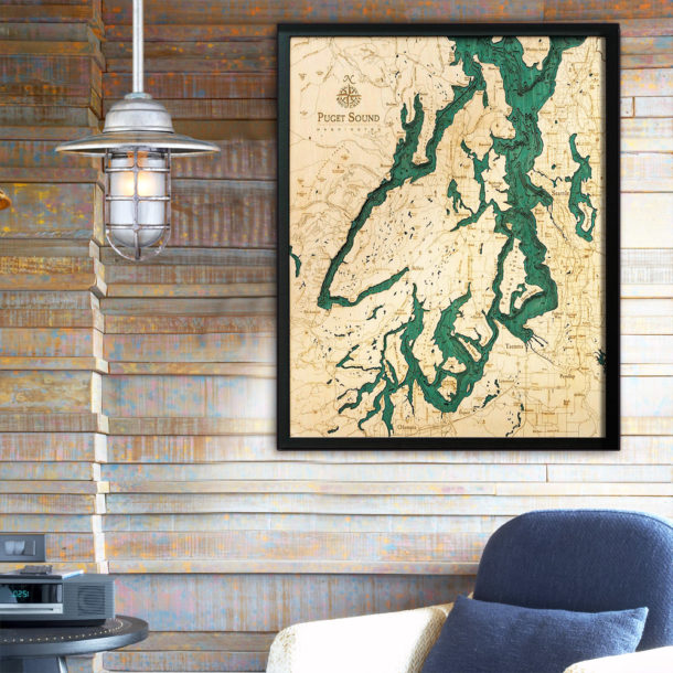 Puget Sound Wood Map | 3D Topographic Wood Chart