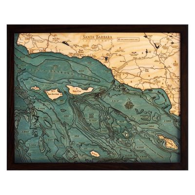 Santa Barbara / Channel Islands 3-D Nautical Wood Map, 16" x 20"
