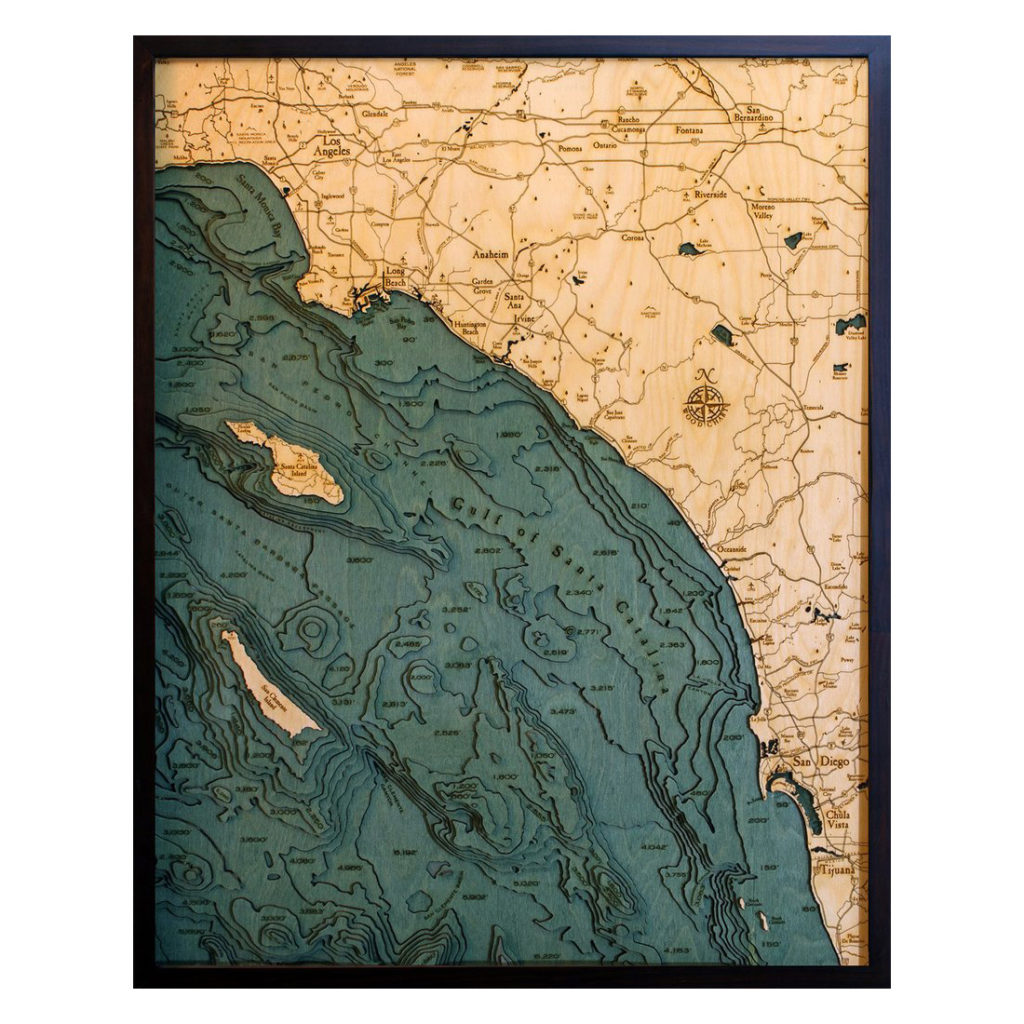 Los Angeles to San Diego, California Coast 3D Wood Map, 24.5" x 31"