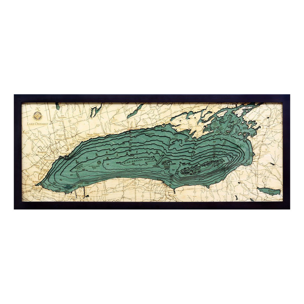 Lake Ontario 3D Nautical Wood Map, 13.5" x 31"