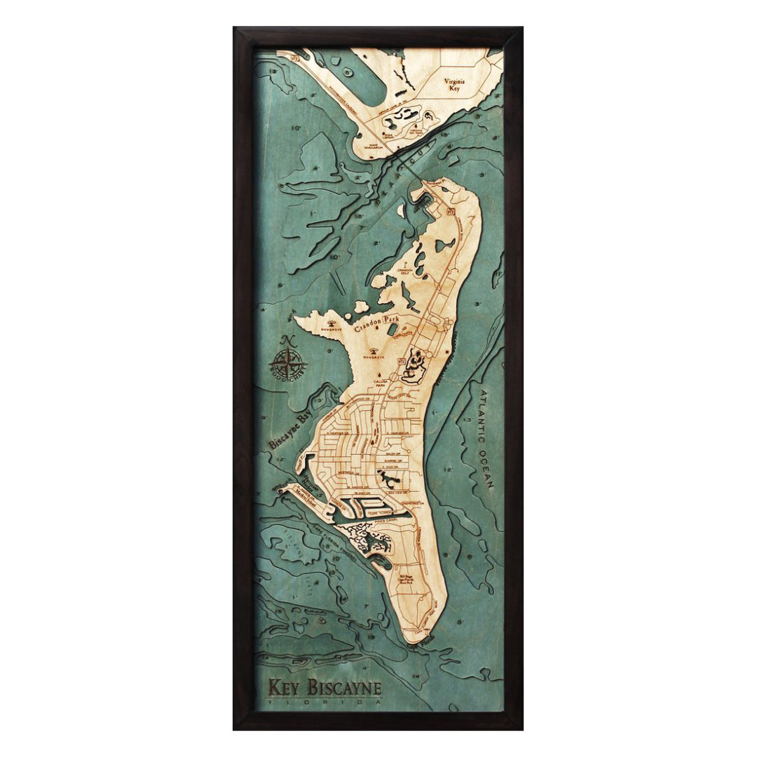 Key Biscayne Wood Map | 3D Topographic Wood Chart, 13.5" x 31"