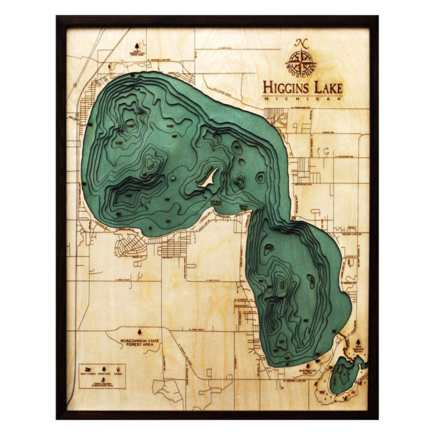 Lake St Helen, MI 3D Wood Map | Laser-etched Nautical Decor