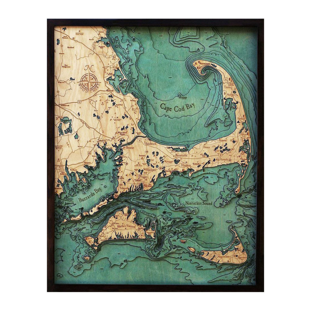Cape Cod, Massachusetts 3D Nautical Wood Map, 24.5" x 31"