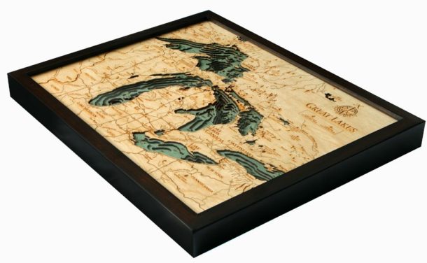 Great Lakes 3D Wood Map | 3D Topographic Wood Chart