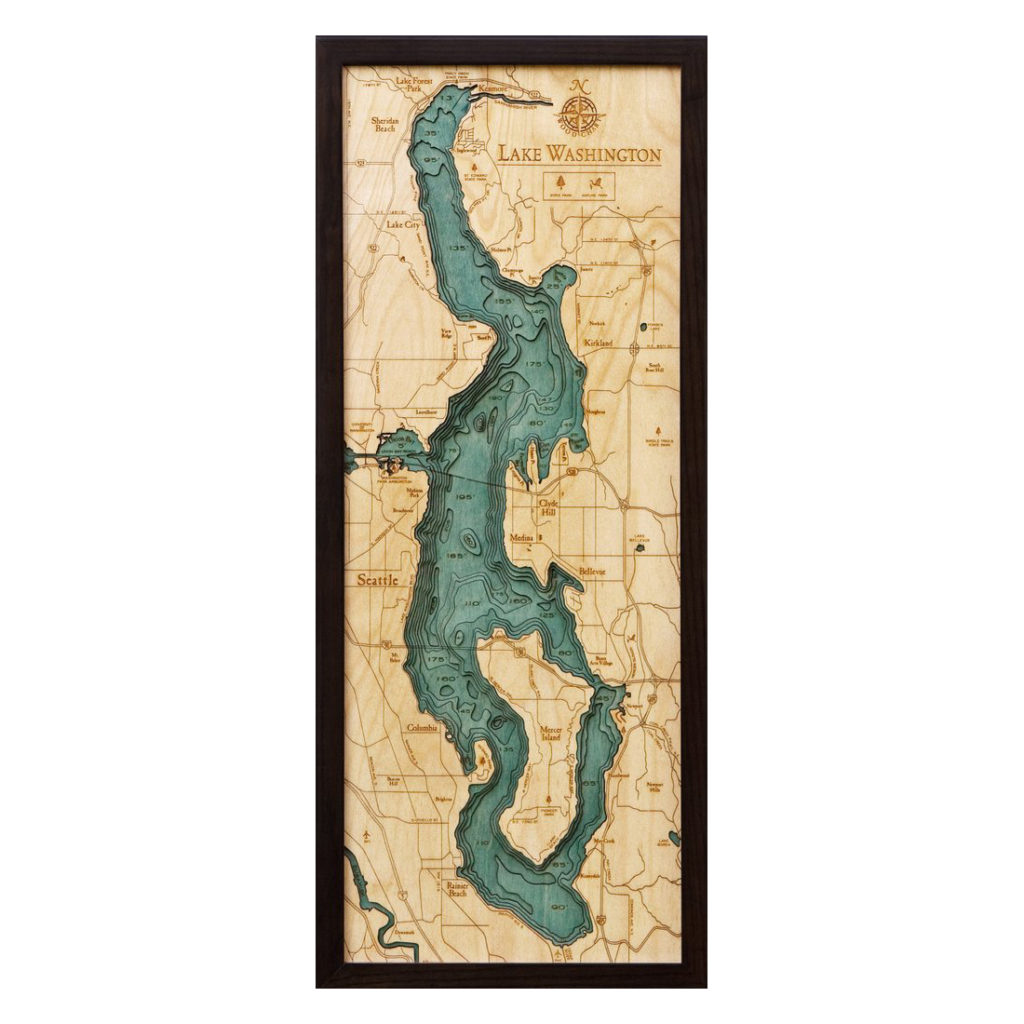 Lake Washington Wood Map | Framed 3D Topographic Wood Chart