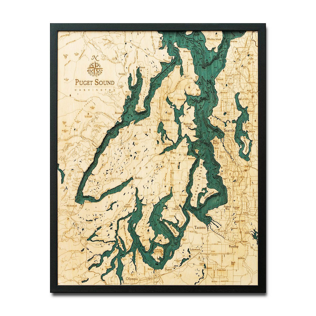 Puget Sound Wood Map | 3D Topographic Wood Chart