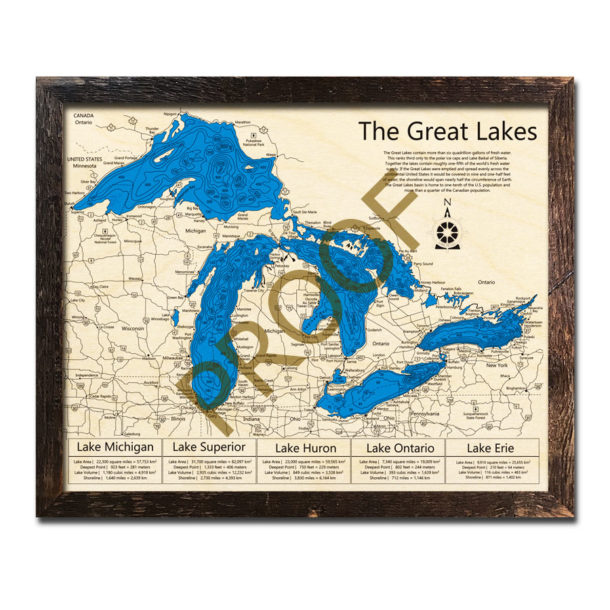 Great Lakes 3-D Nautical Wood Map, 16" x 20"