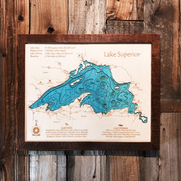 Lake Superior 3D Nautical Wood Map, 16" x 20"