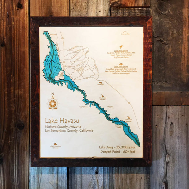Lake Havasu, AZ 3-D Nautical Wood Map, 16" x 20"