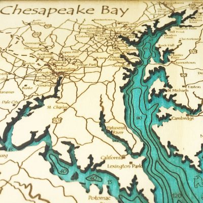 Chesapeake Bay, MD/VA Single-Depth Nautical Wood Chart, 11" x 14"