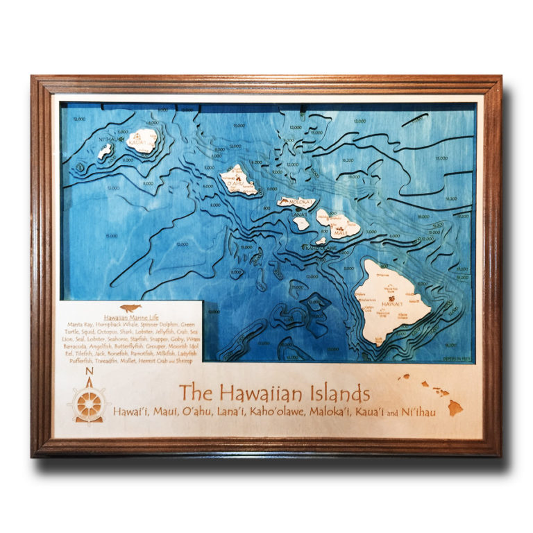 Hawaiian Islands 3D Wood Map | Framed Nautical Home Décor