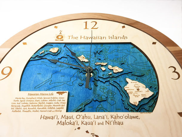 Hawaiian Islands, HI 3-D Nautical Wood Clock, 17.5" Diameter