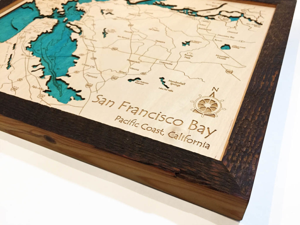 San Francisco Nautical Wood Map | 3D Topographic Wood Chart