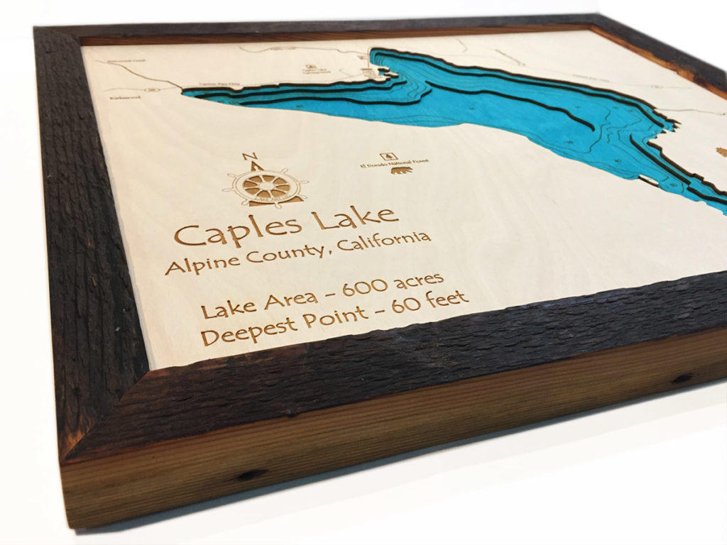 Caples Lake, CA 3-D Nautical Wood Map, 16" x 20"