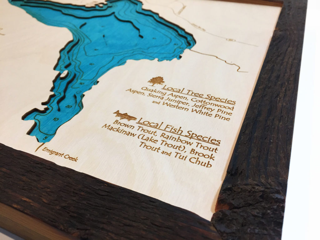 Caples Lake, CA 3-D Nautical Wood Map, 16" x 20"