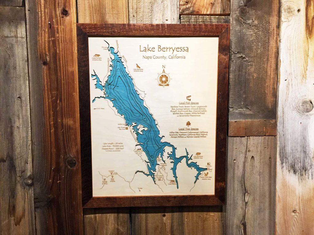 Lake Berryessa, CA 3D Nautical Wood Map, Barnwood Frame, 14" x 18"