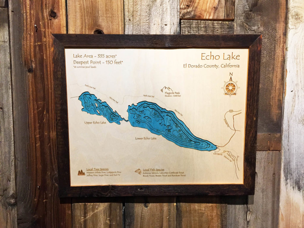 Echo Lake, CA 3D Nautical Wood Map, Barnwood Frame, 14" x 18"