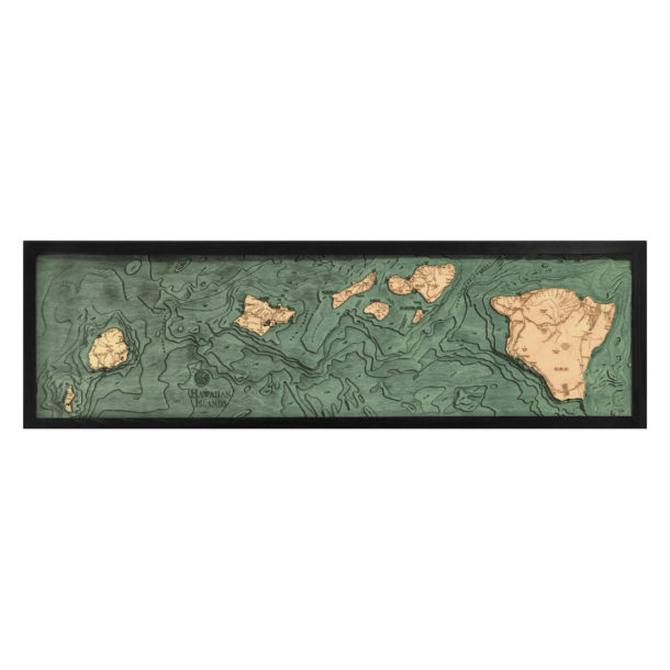 Hawaiian Islands 3D Wood Map | Framed 3D Topographic Wood Chart