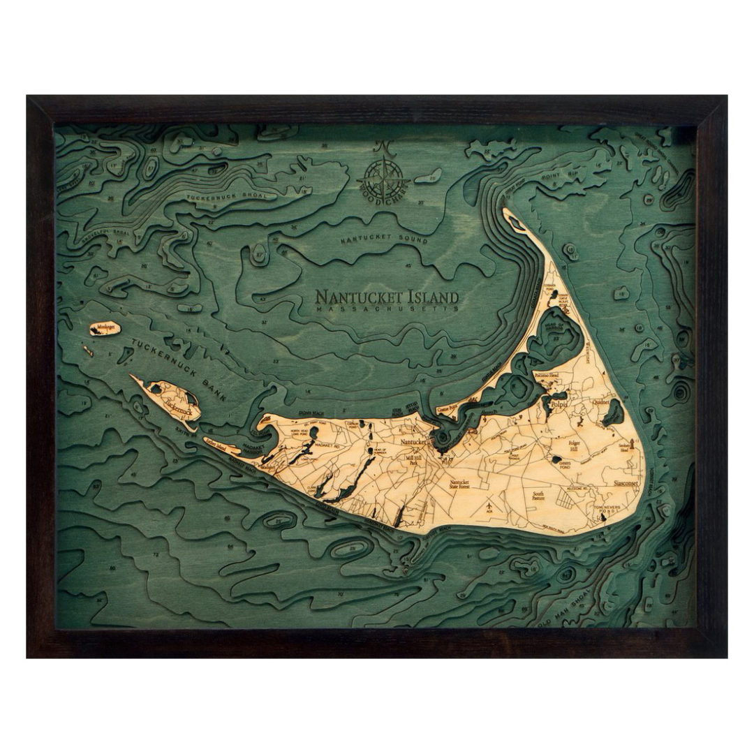 Nantucket 3D Wood Map | 3D Topographic Wood Chart