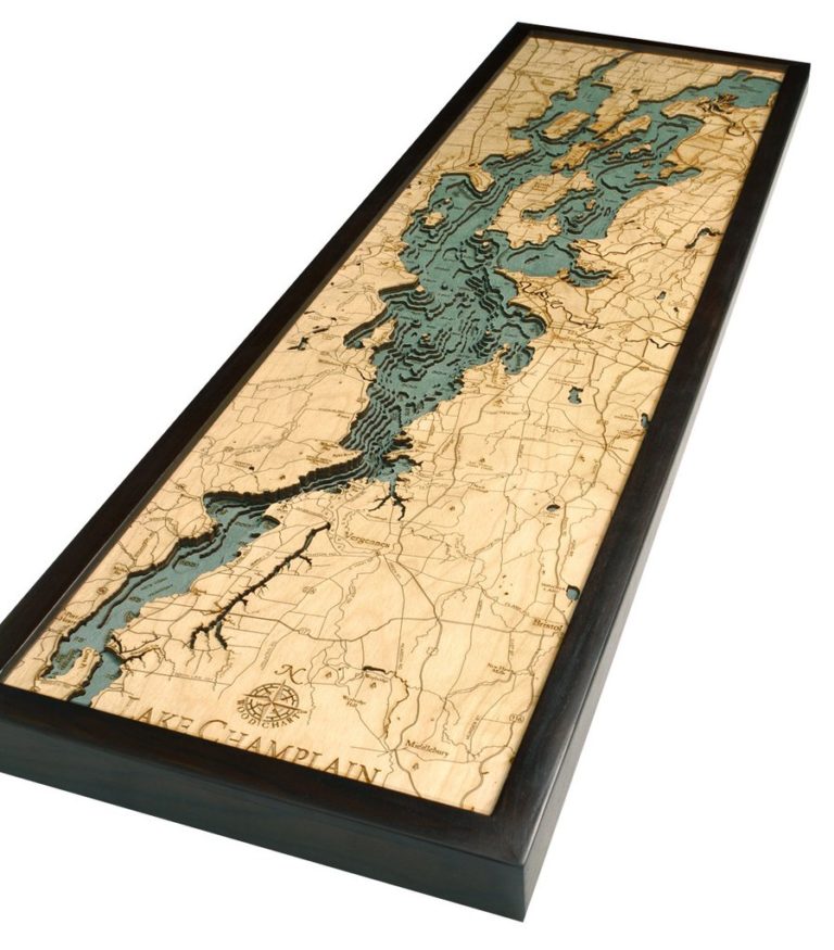 Lake Champlain Wood Map | 3D Topographic Wood Chart, 13.5" x 43"