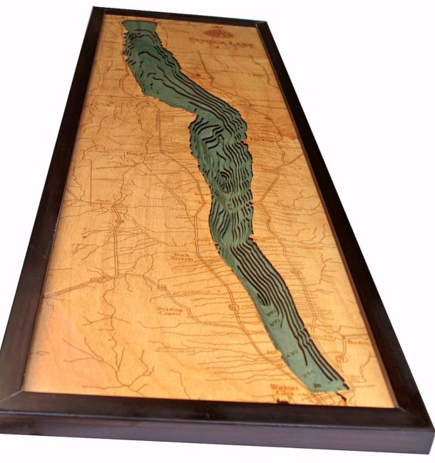 Seneca Lake Wood Map | Framed 3D Topographic Wood Chart