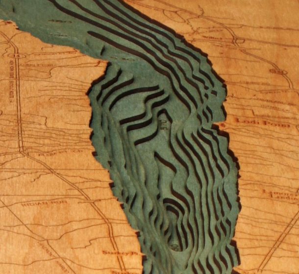 Seneca Lake Wood Map | Framed 3D Topographic Wood Chart