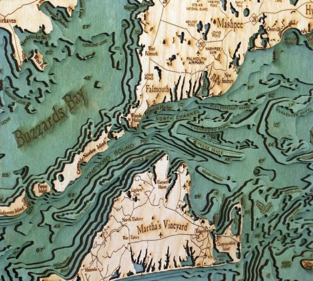 Cape Cod, Massachusetts 3D Nautical Wood Map, 24.5" x 31"