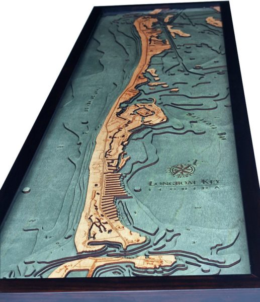 Longboat Key, FL 3D Wood Map | Framed 3D Topo Wood Chart
