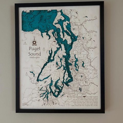 Puget Sound - 3D Wood Map, Custom Nautical Map Art