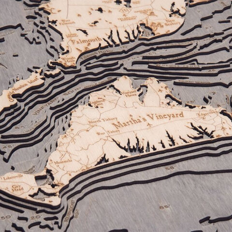 Cape Cod, Massachusetts 3D Nautical Wood Map, 24.5" x 31"