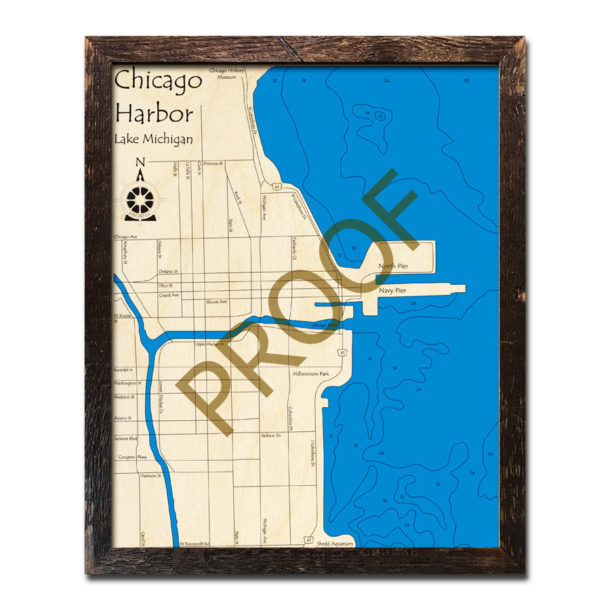 Chicago, IL Wood Map | 3D Topographic Wood Chart