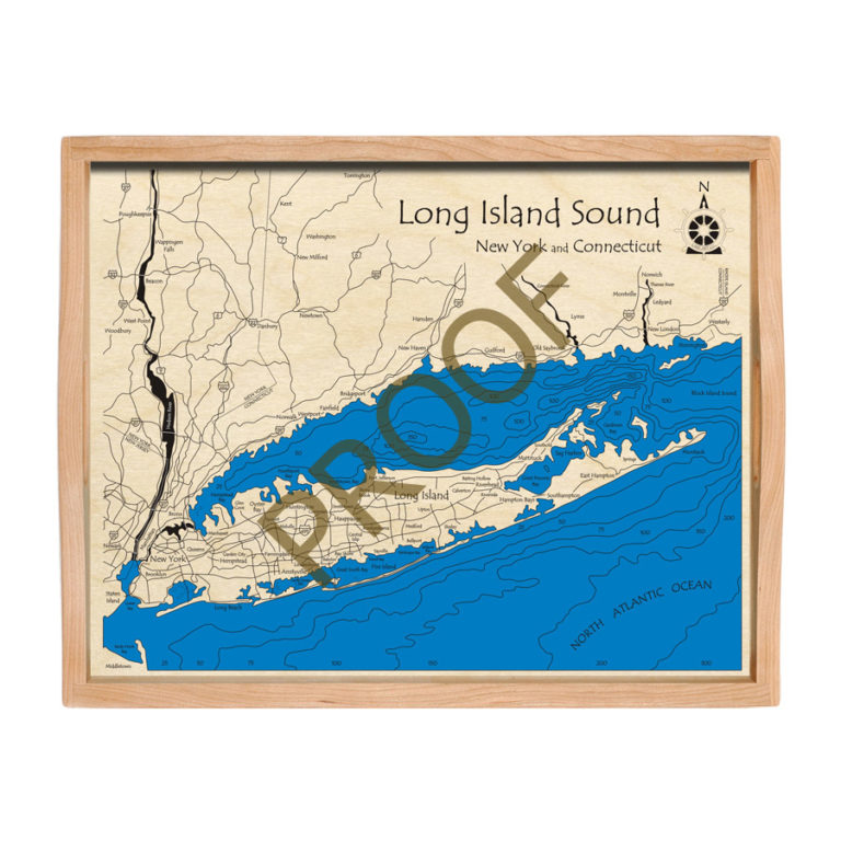 Long Island Sound / The Hamptons 3D Nautical Wood Map, Barnwood Frame ...