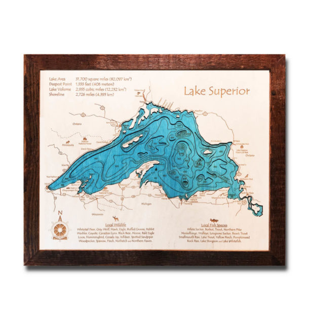 Lake Superior 3D Nautical Wood Map, 16" x 20"