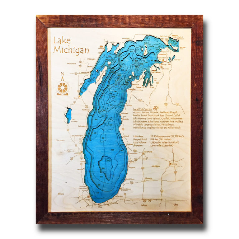 Caldron Falls Reservoir, WI Wood Map | 3D Nautical Wood Charts