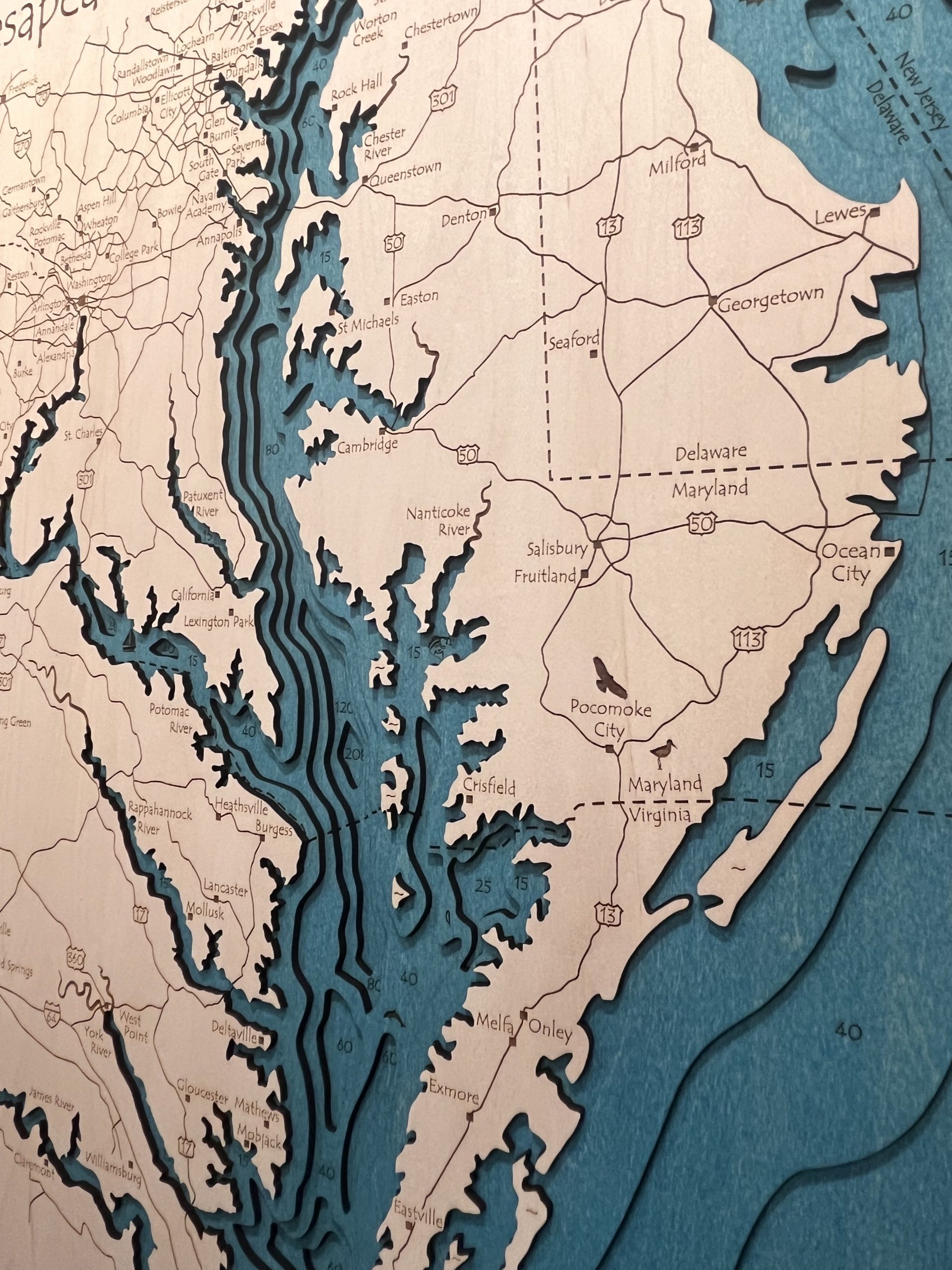 Chesapeake Bay, MD/VA - 3D Wood Map, Custom Nautical Map Art