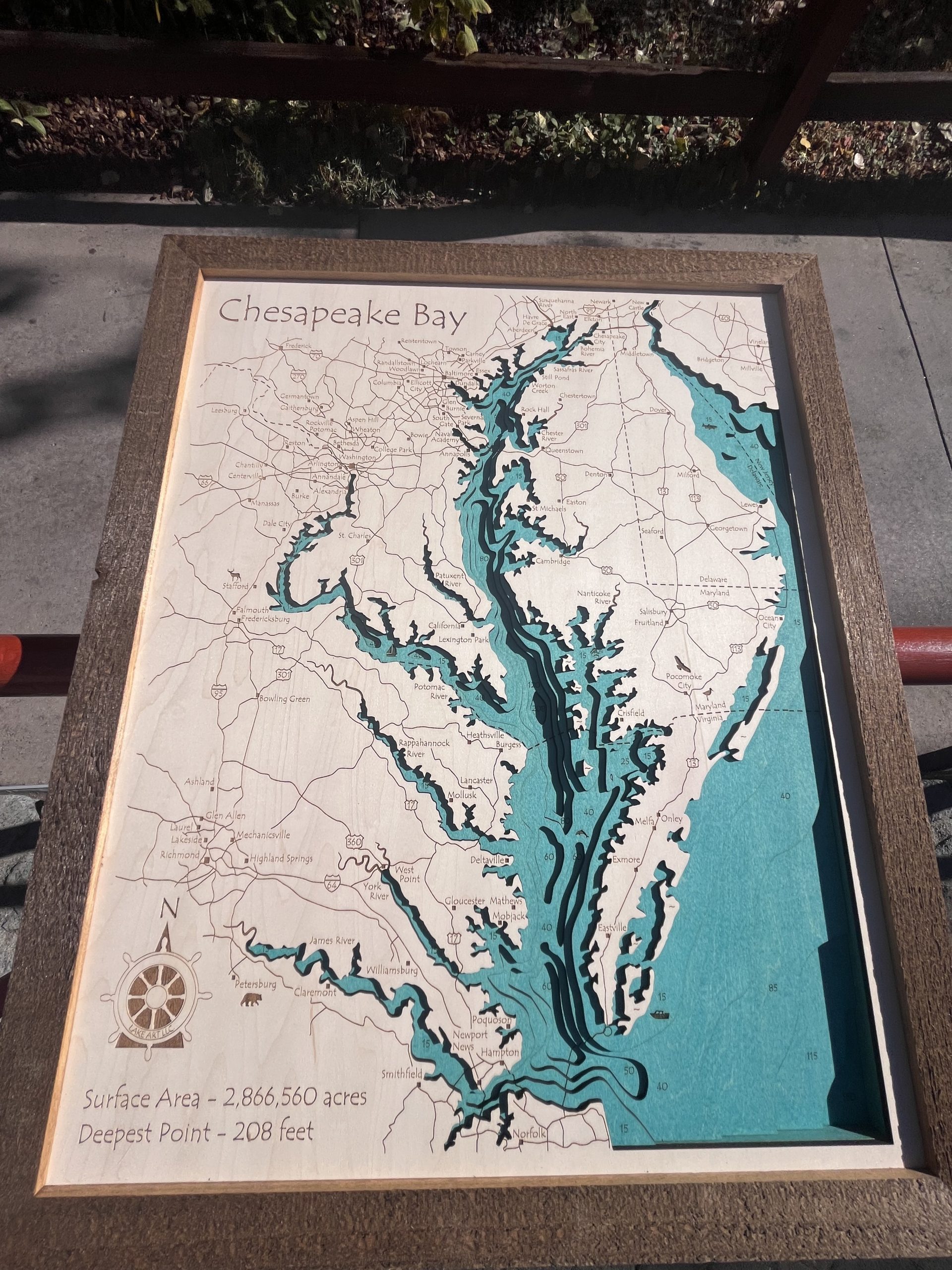 Chesapeake Bay, MD/VA - 3D Wood Map, Custom Nautical Map Art