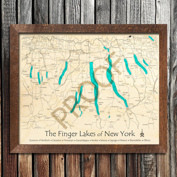 Finger Lakes, NY 3D Wood Maps, Laser-etched Home Decor