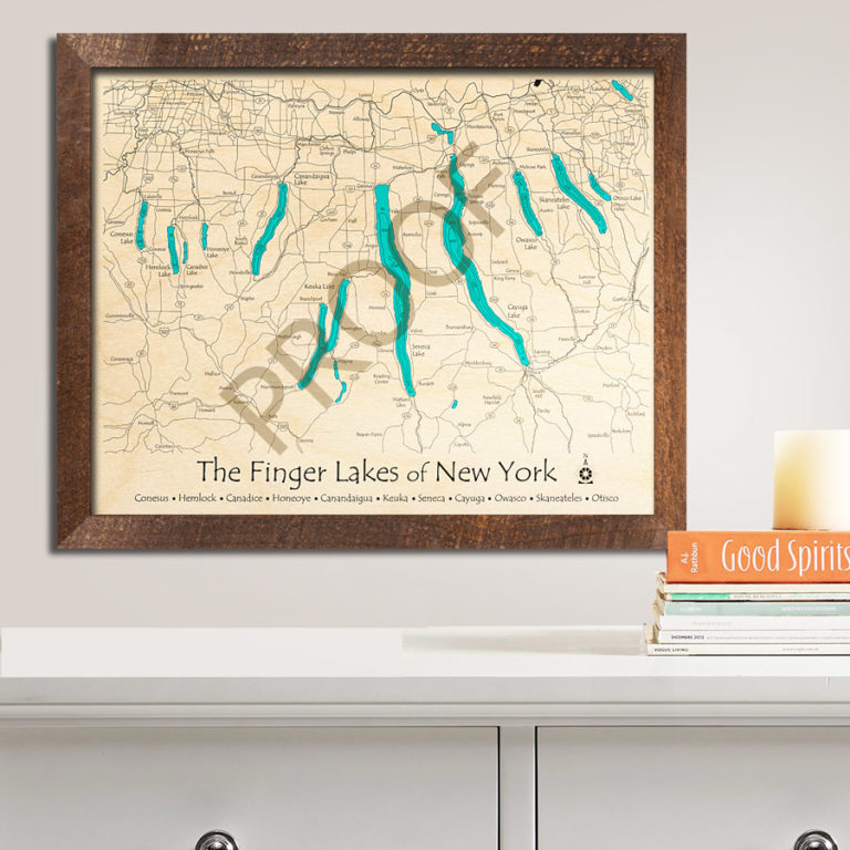 Finger Lakes NY Burnt Wooden Map | Laser Carved Wood Map