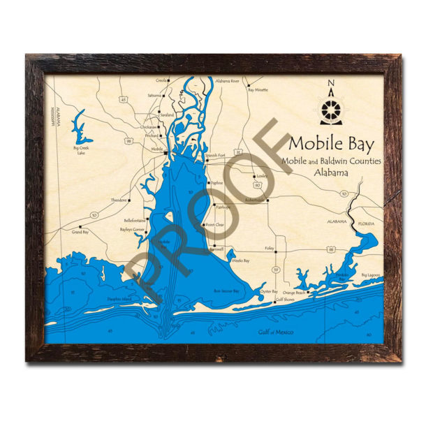 Wheeler Lake 3D Wood Map, Alabama, Nautical Wood Chart