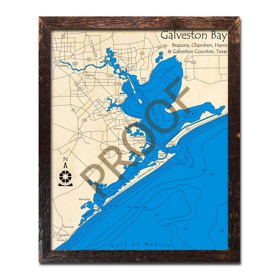 Lake Brownwood, Texas 3D Wooden Map | Framed Topographic Wood Chart