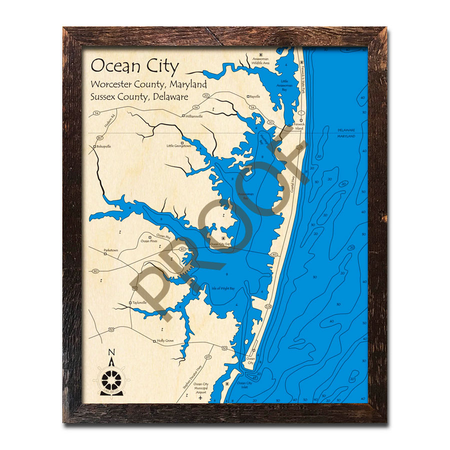 Ocean City, MD 3D Wood Maps | Maryland Nautical Wall Art