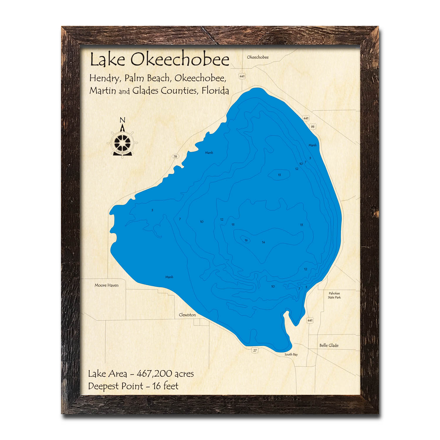 Lake Okeechobee, FL Nautical Wood Maps