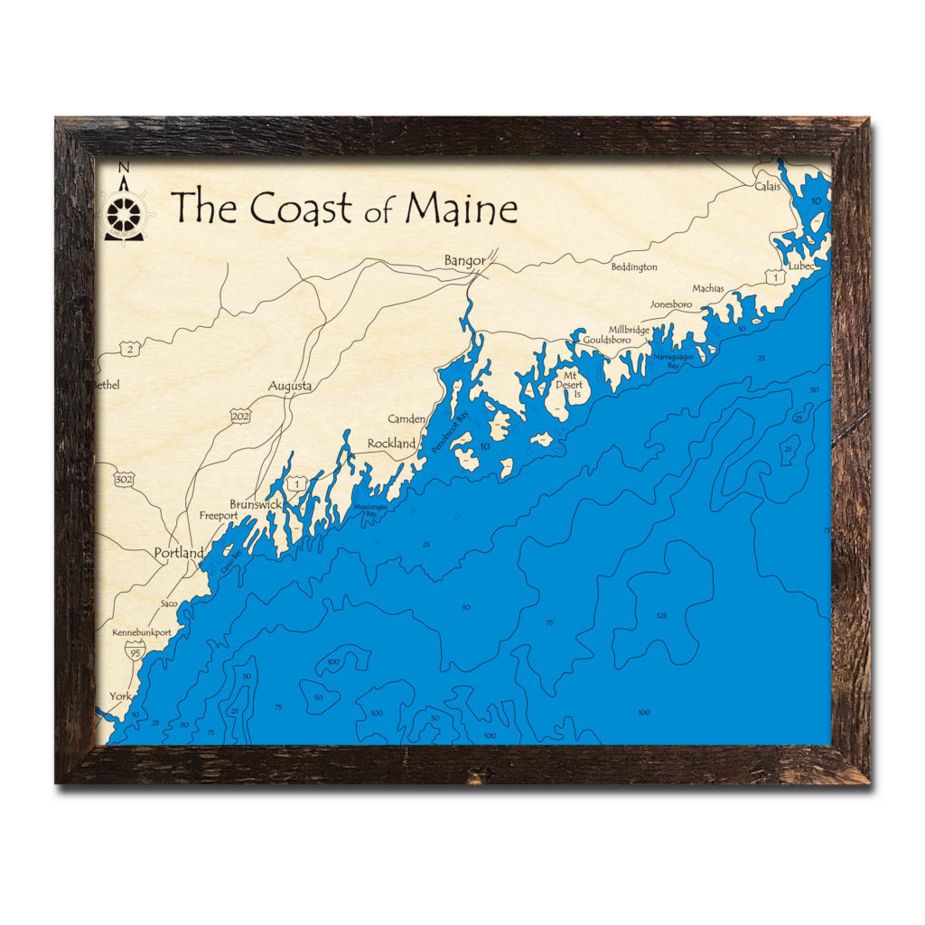 Gulf of Maine, ME 3D Nautical Wood Maps
